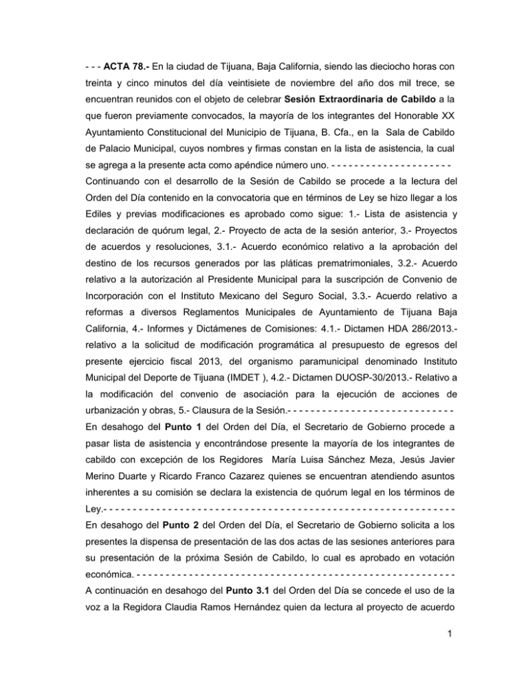 Acta 78 - Sesión de Cabildo 27 de Noviembre de 2013