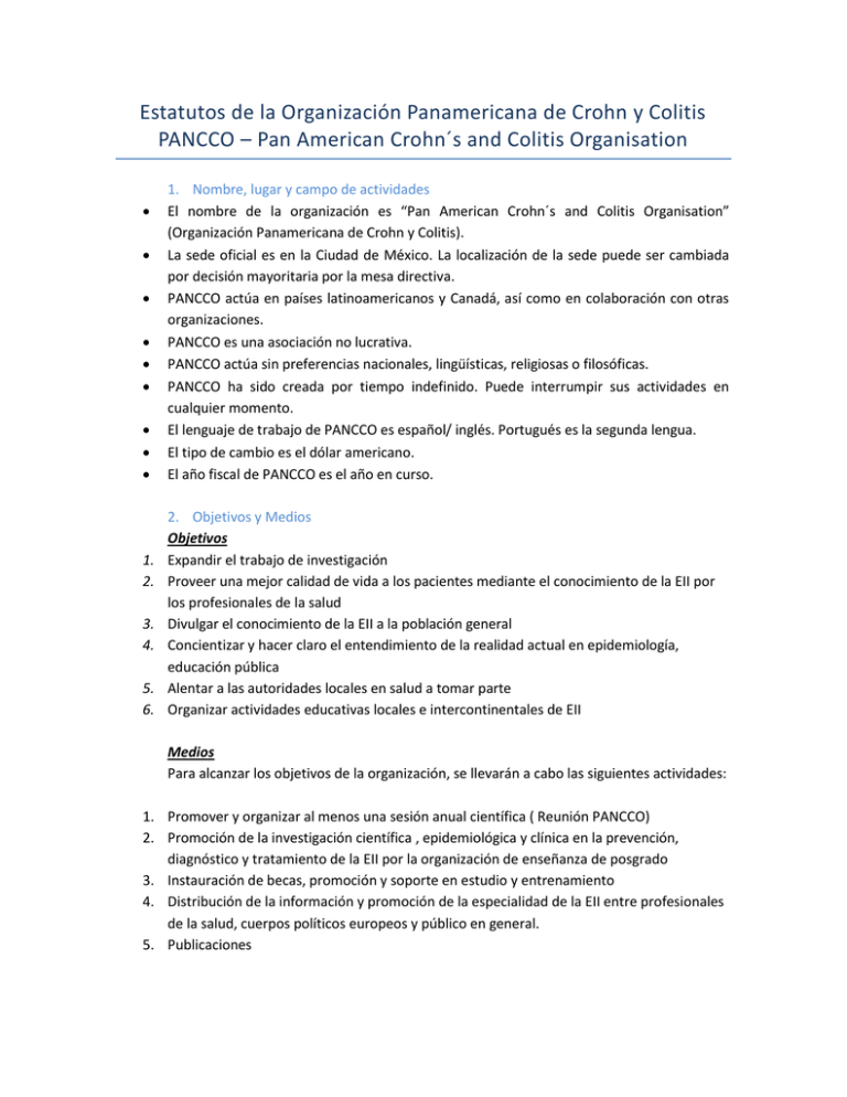 Estatutos de la PANCCO