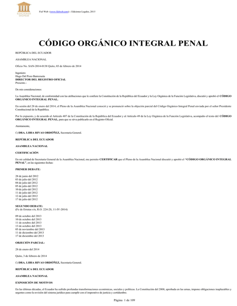 CÓDIGO ORGÁNICO INTEGRAL PENAL