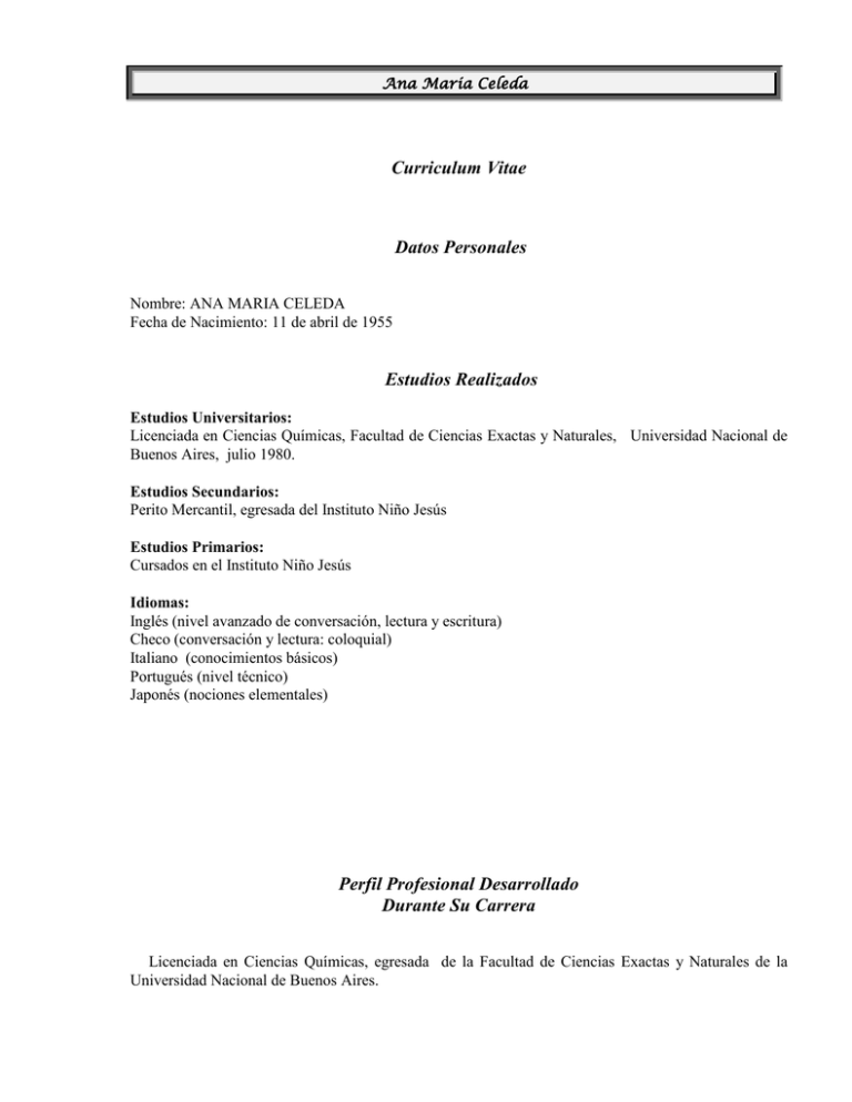 Ana María Celeda - CV ESPECIALISTA EXTERNO