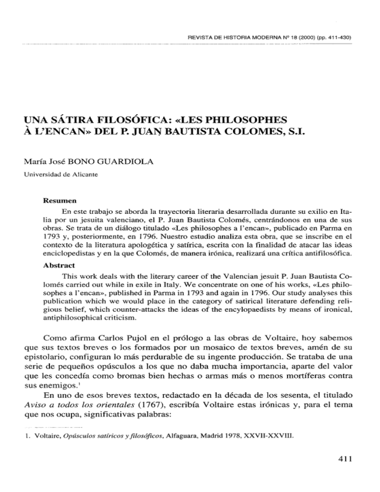 una sátira filosófica: «les philosophes a l`encan» del p. juan