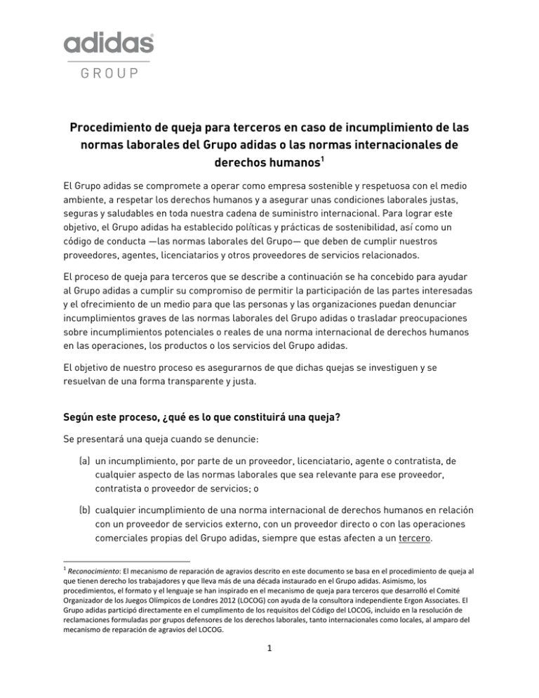 adidas Group Complaint Process