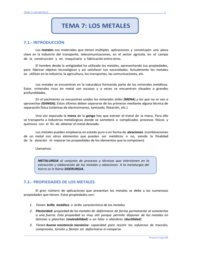TEMA 7: LOS METALES