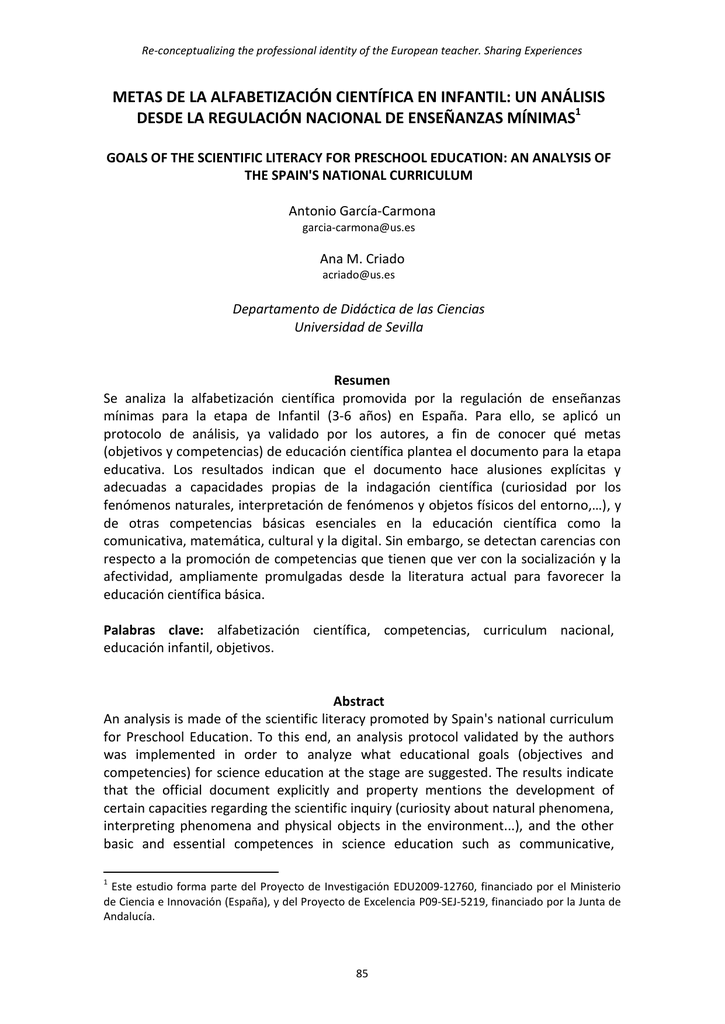 METAS DE LA ALFABETIZACIÓN CIENTÍFICA EN INFANTIL: UN