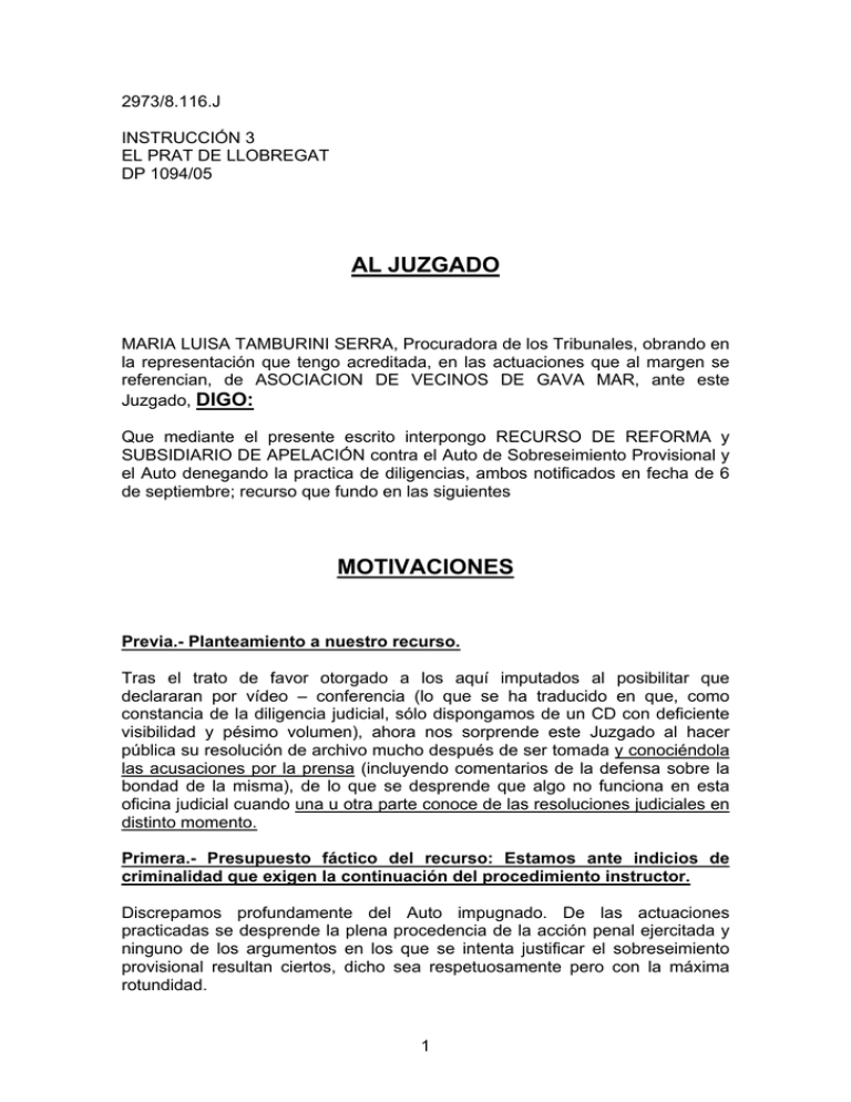 Recurso de reforma y subsidiario de apelación contra el auto del