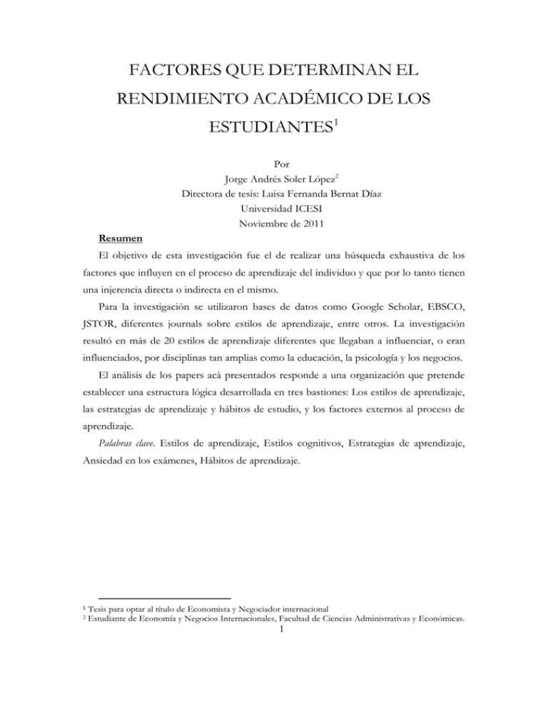factores que determinan el rendimiento