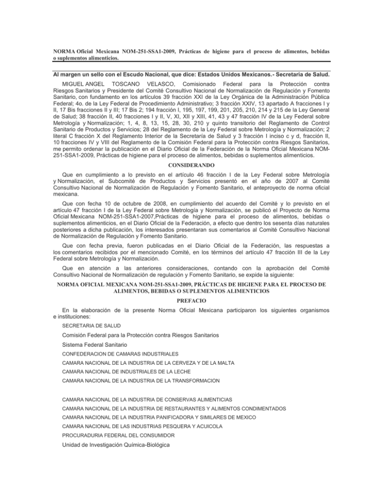 NORMA Oficial Mexicana NOM-251-SSA1