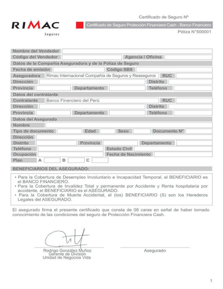 Certificado de Seguro Protección Efectivo