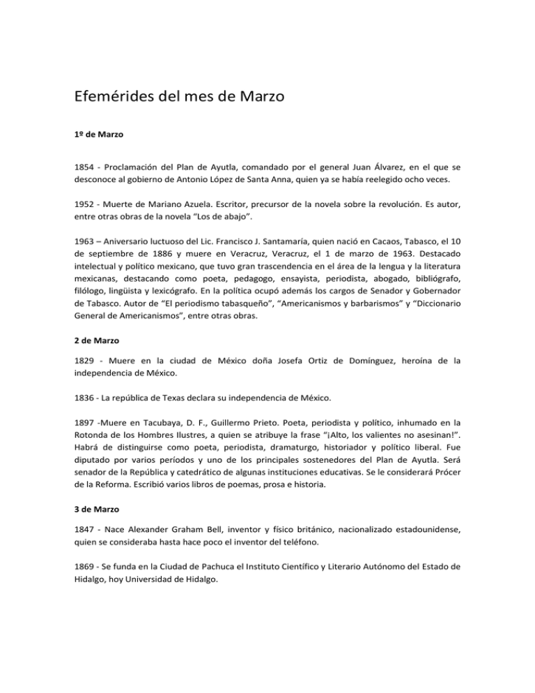 Efemérides del mes de Marzo - Universidad Juárez Autónoma de