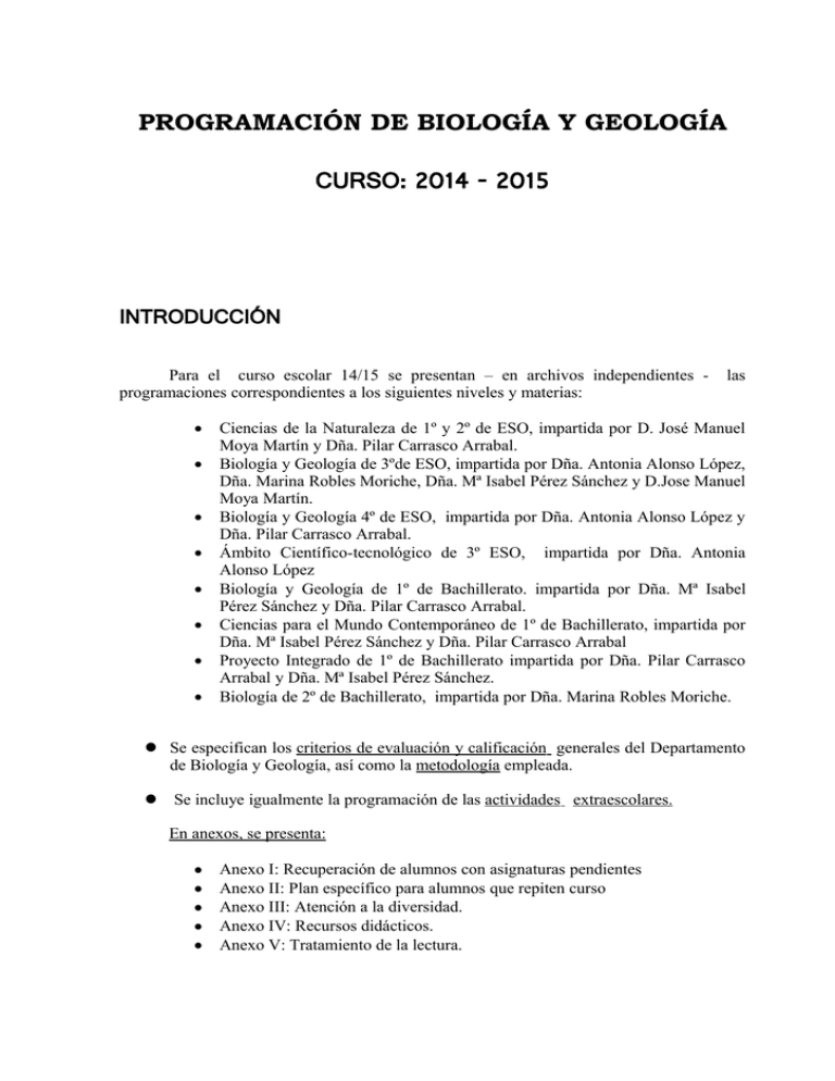 programación de biología y geología