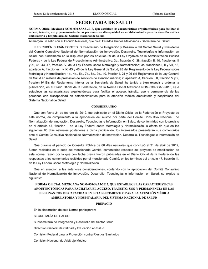 NOM-030-SSA3-2013, Que establece las características