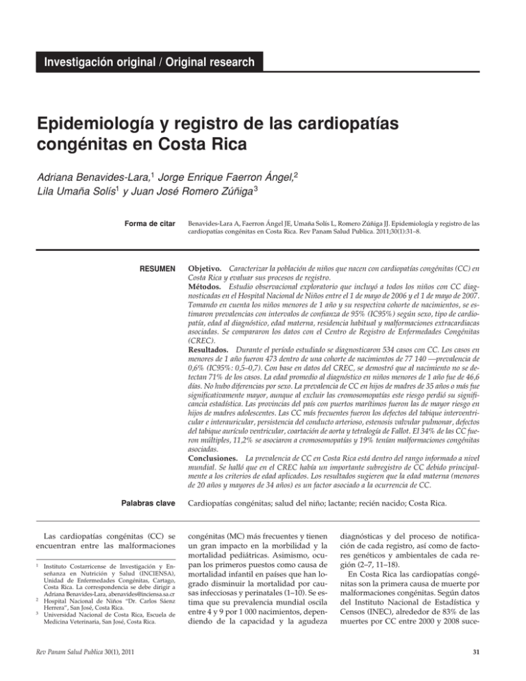 Epidemiología Y Registro De Las Cardiopatías Congénitas En