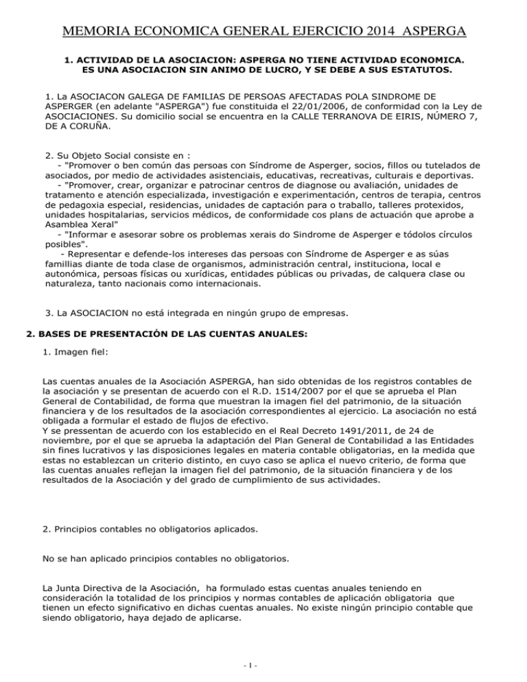 MEMORIA ECONOMICA GENERAL EJERCICIO 2014 ASPERGA