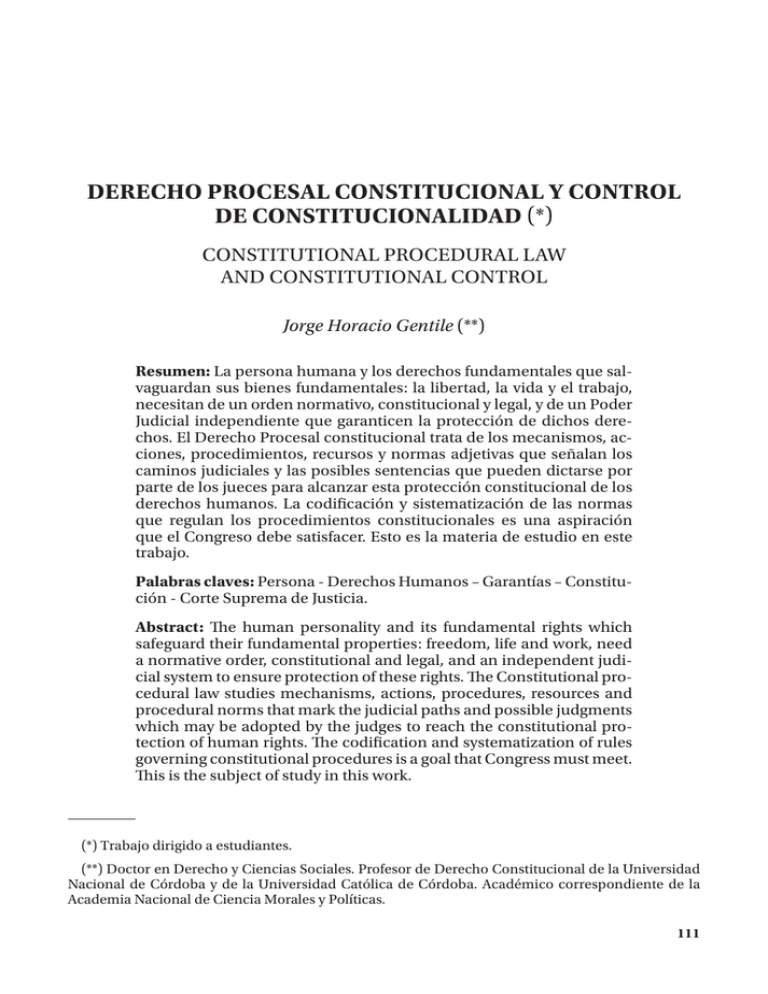 derecho Procesal constitucional y control de constitucionalidad (*)
