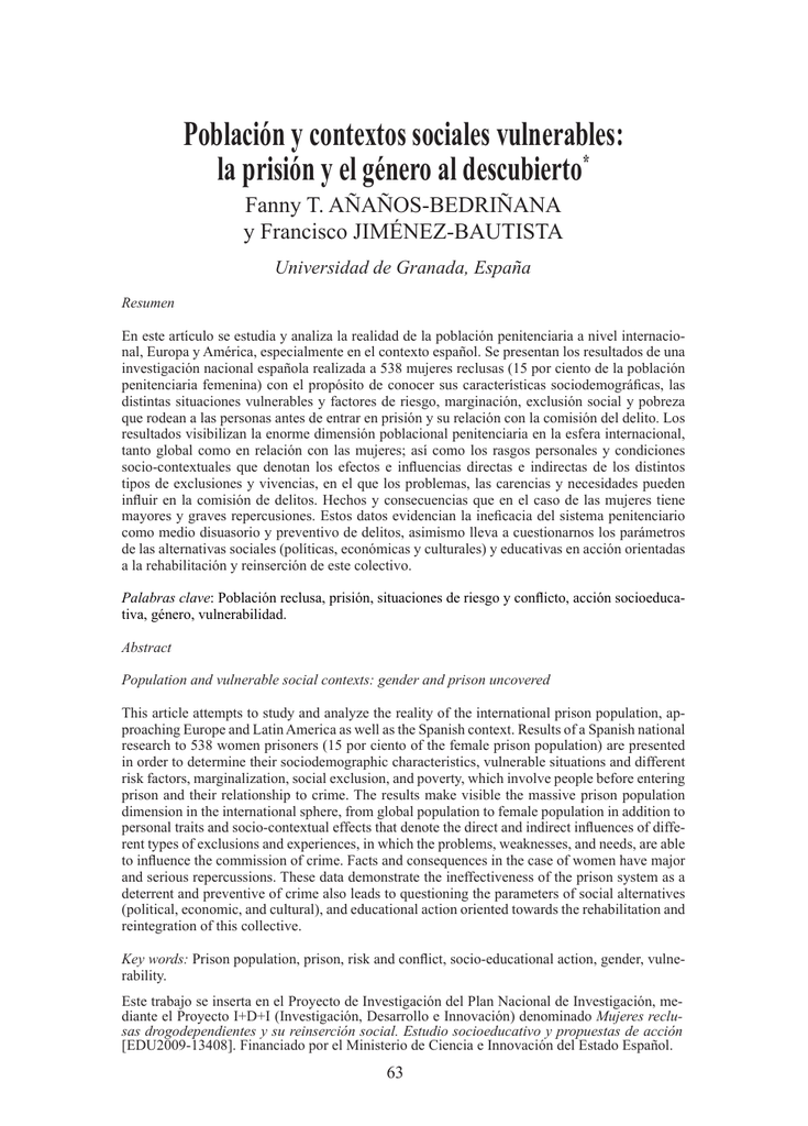 Población y contextos sociales vulnerables: la prisión y el género al