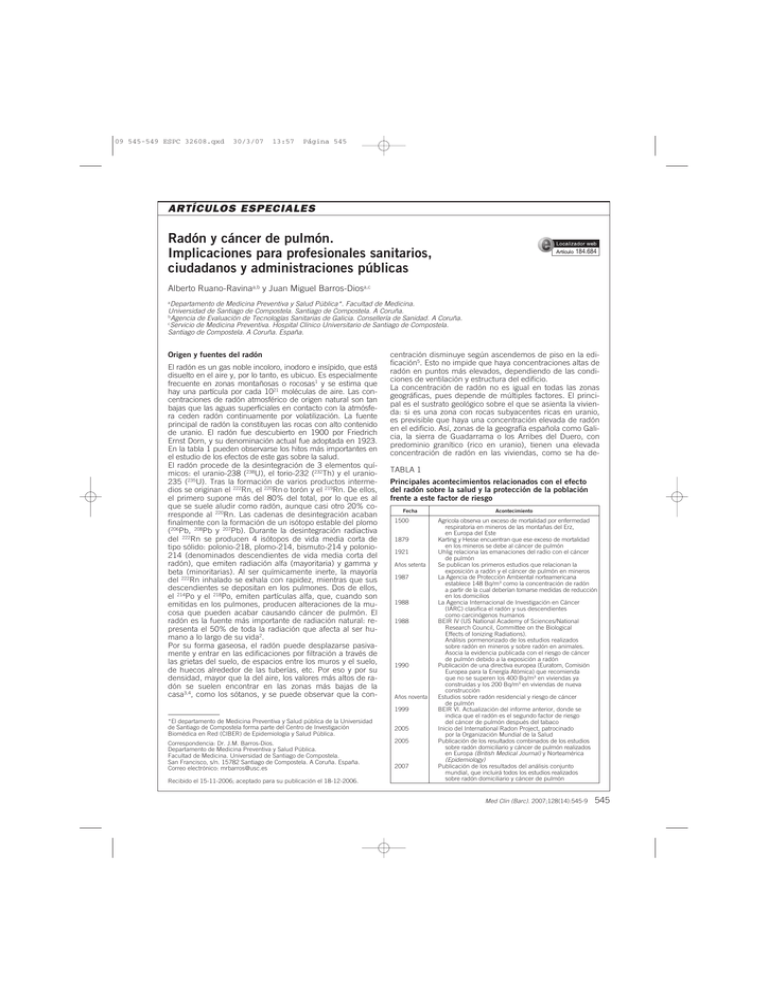 Ruano-Ravina A et Al. Radón y cáncer de pulmón. Implicaciones
