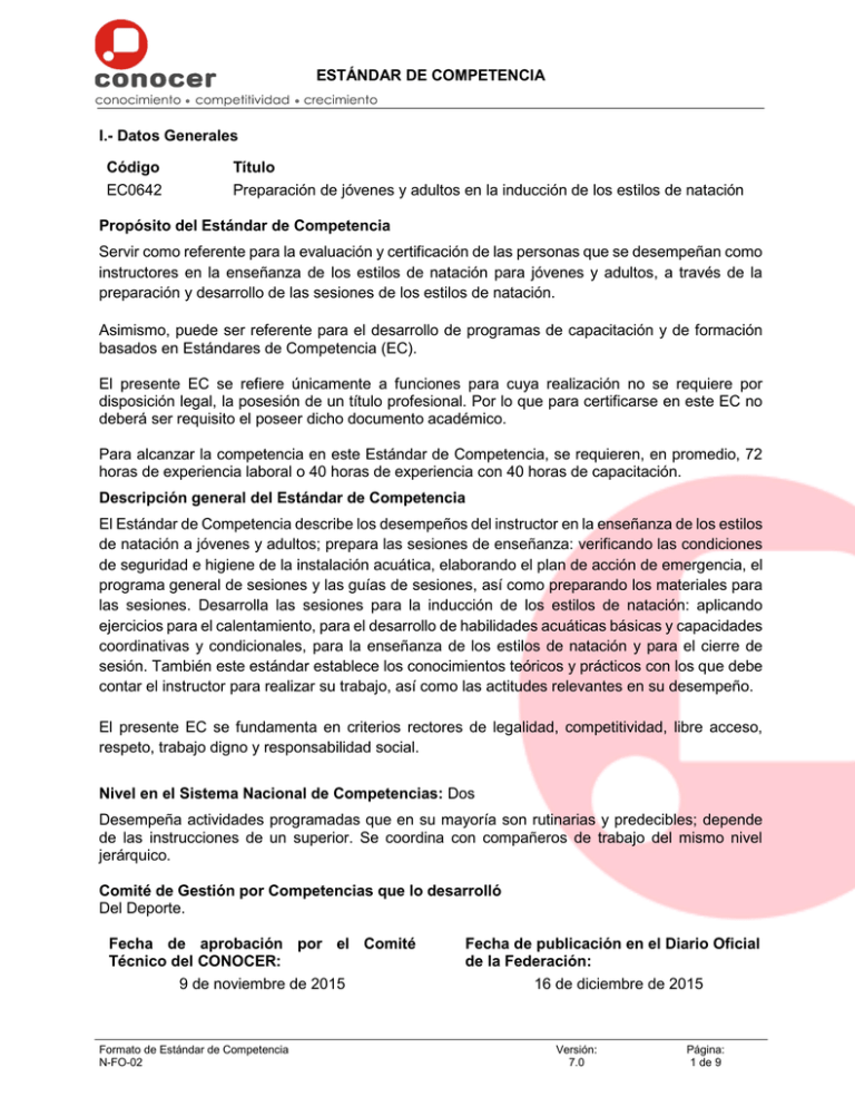 ESTÁNDAR DE COMPETENCIA I.