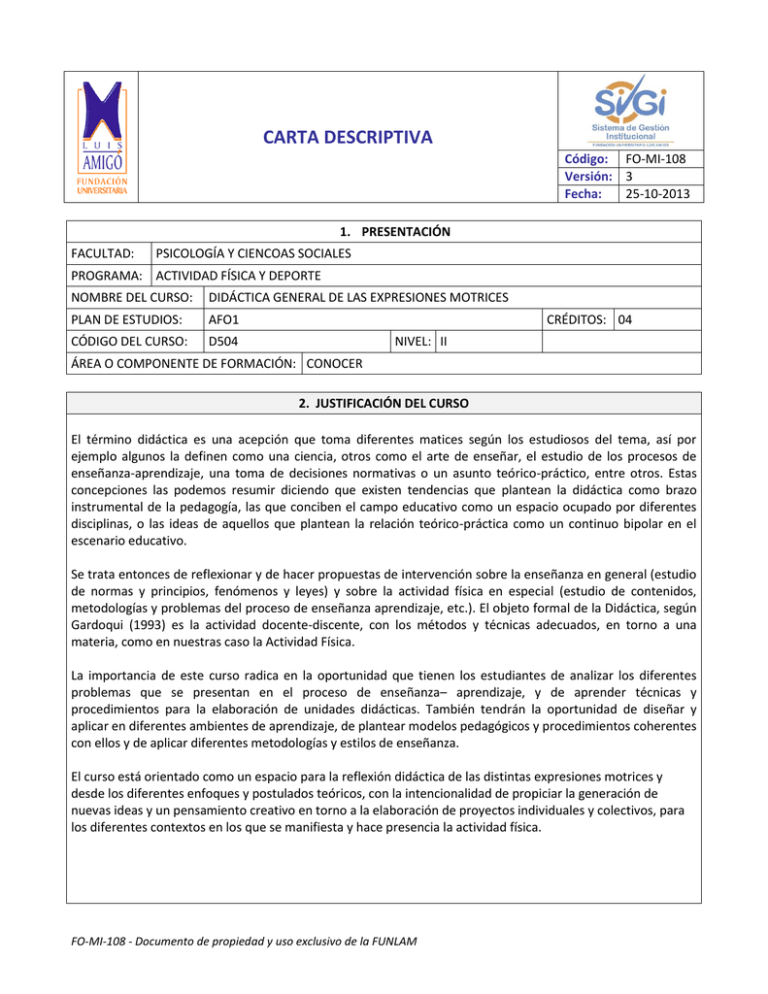 CARTA DESCRIPTIVA