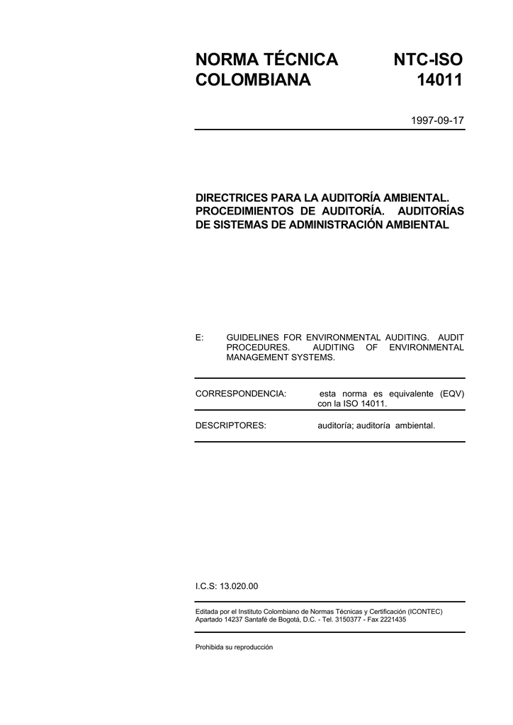 NORMA TÉCNICA NTC-ISO COLOMBIANA 14011