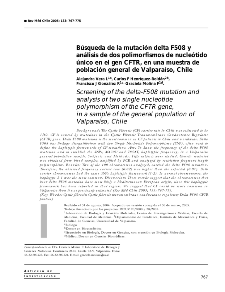 Búsqueda de la mutación delta F508 y análisis de dos