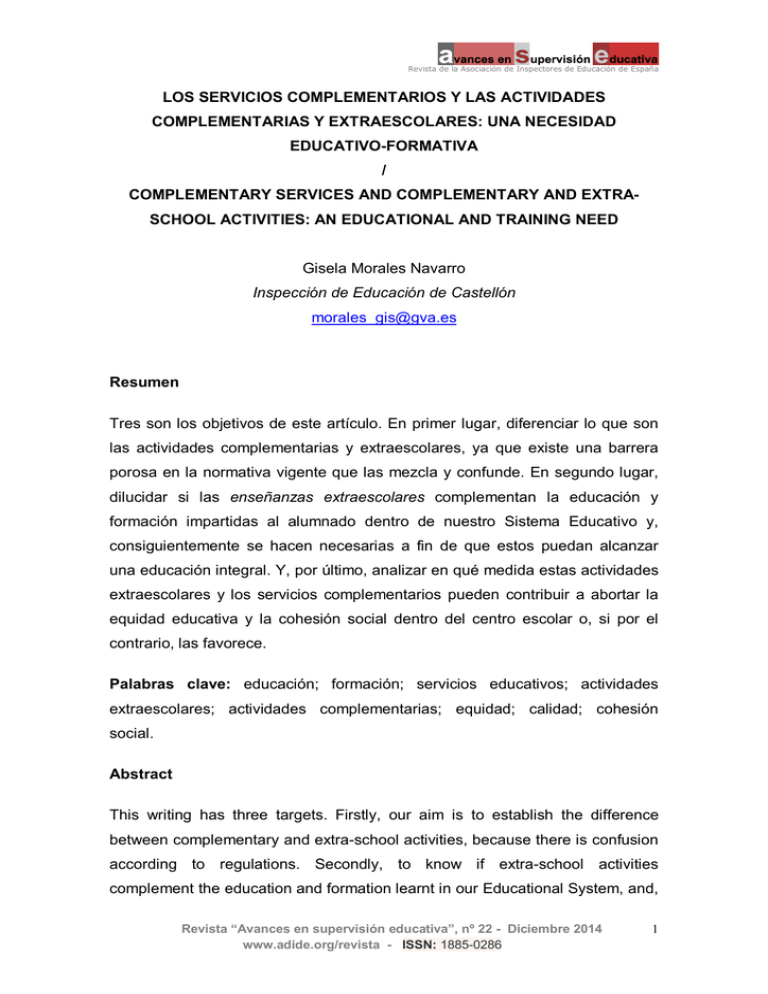 LOS SERVICIOS COMPLEMENTARIOS Y LAS ACTIVIDADES