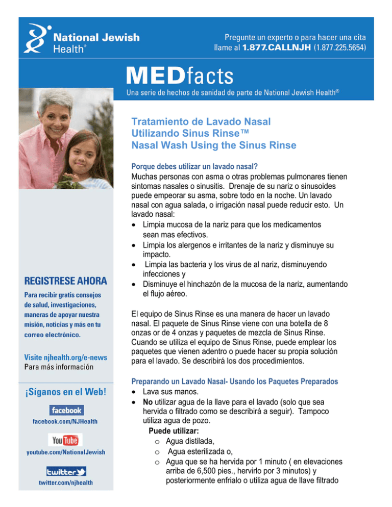 Tratamiento de Lavado Nasal Utilizando Sinus Rinse™ Nasal Wash