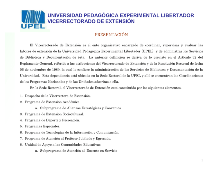 universidad pedagógica experimental libertador vicerrectorado de