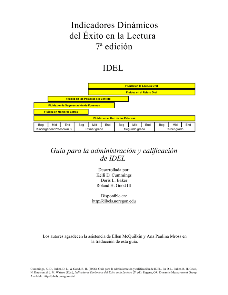 IDEL Administration And Scoring Guide Dibels IDEL Administration And Scoring Guide Dibels