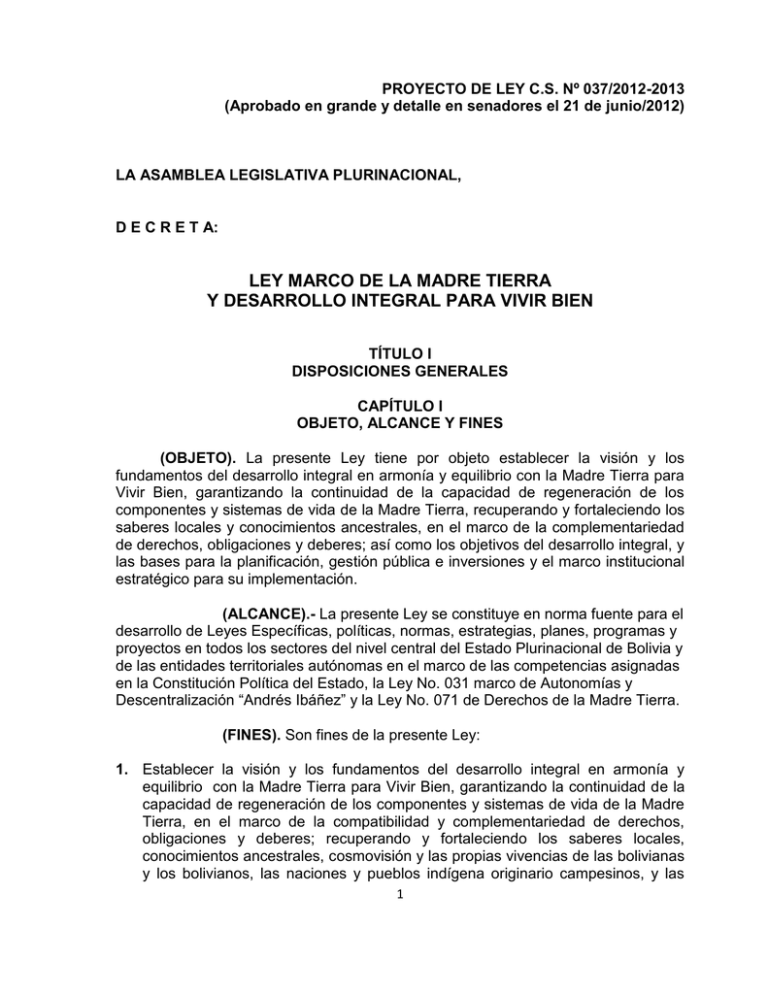 ley marco de la madre tierra y desarrollo integral para vivir bien