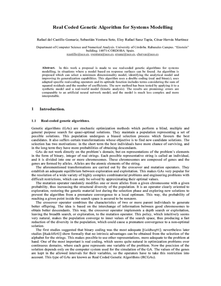 Real Coded Genetic Algorithm for Systems Modelling