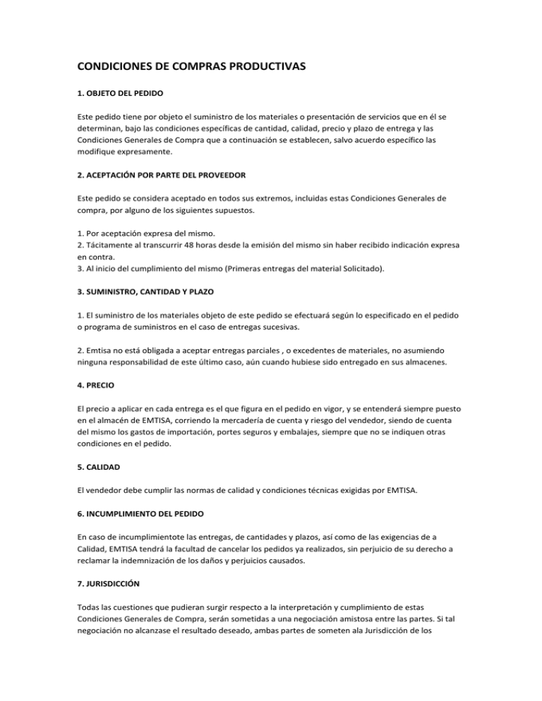 condiciones de compras productivas