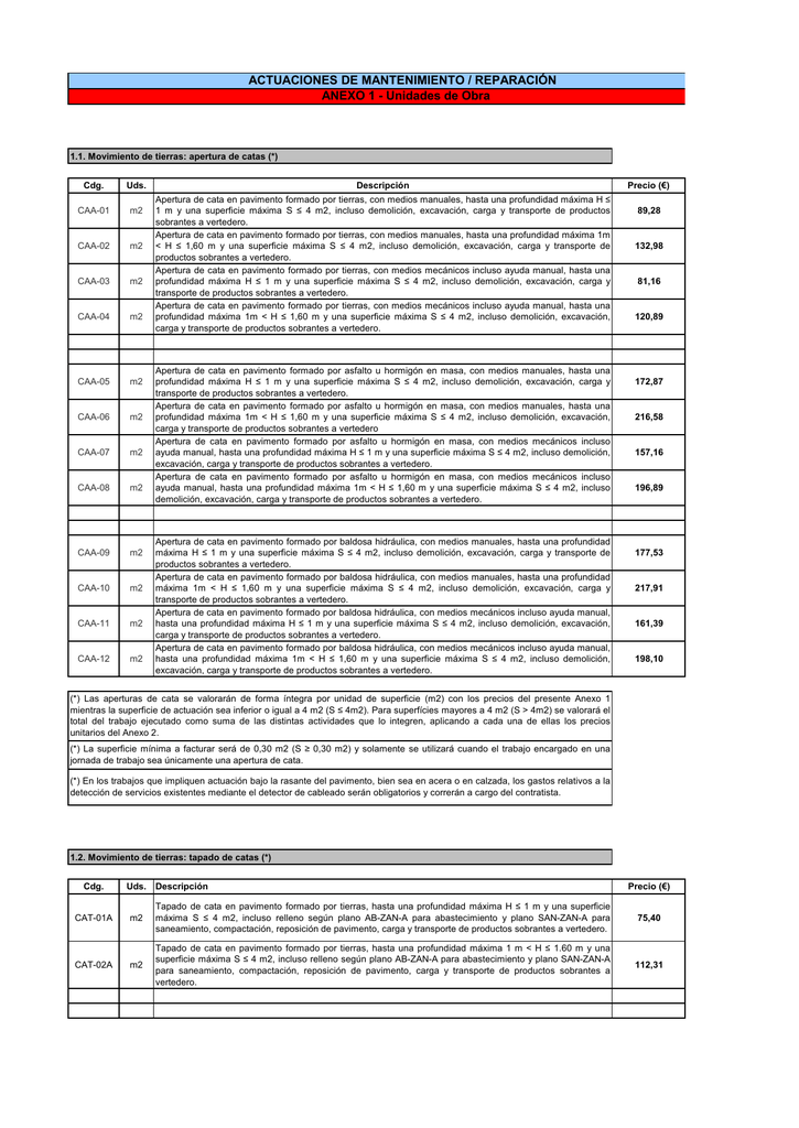 ACTUACIONES DE MANTENIMIENTO / REPARACIÓN ANEXO 1