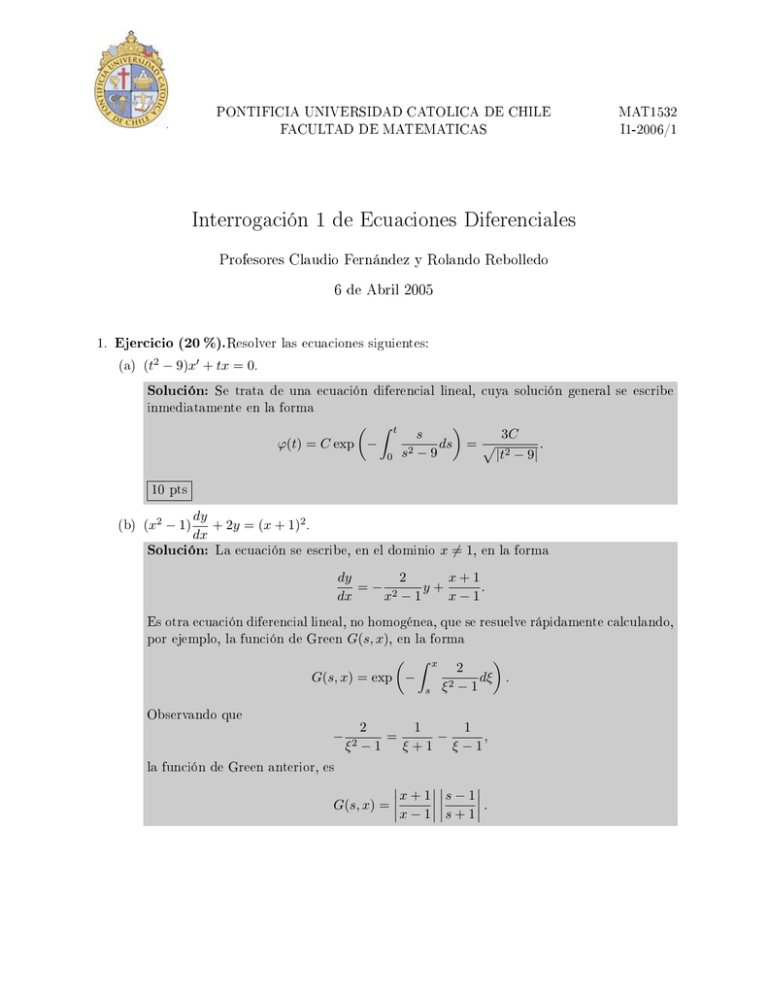 Interrogación 1 de Ecuaciones Diferenciales