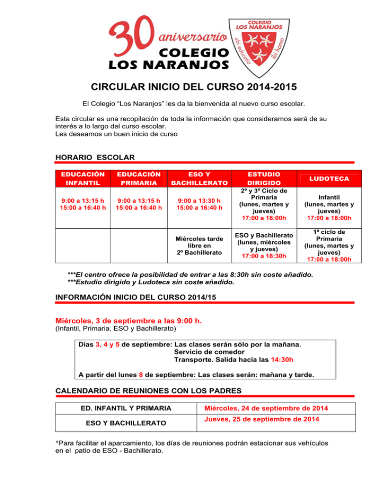 circular inicio curso 14-15