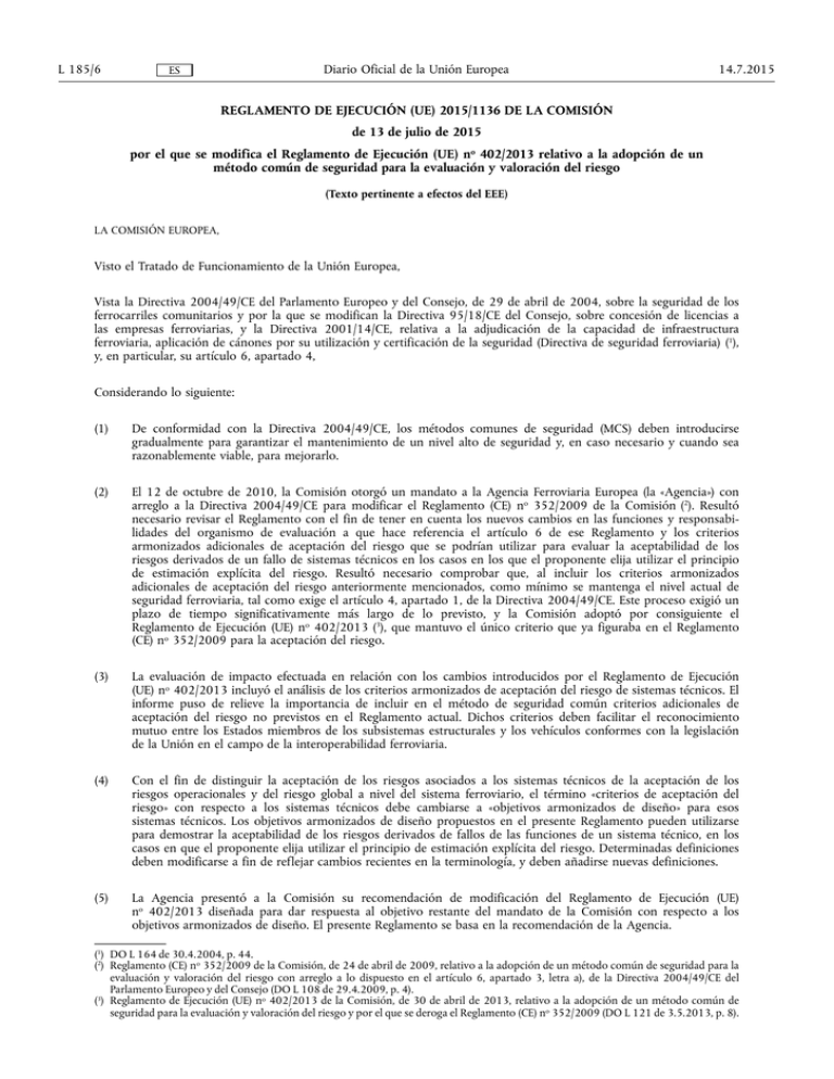 REGLAMENTO DE EJECUCIÓN (UE) 2015/ 1136 DE LA COMISIÓN
