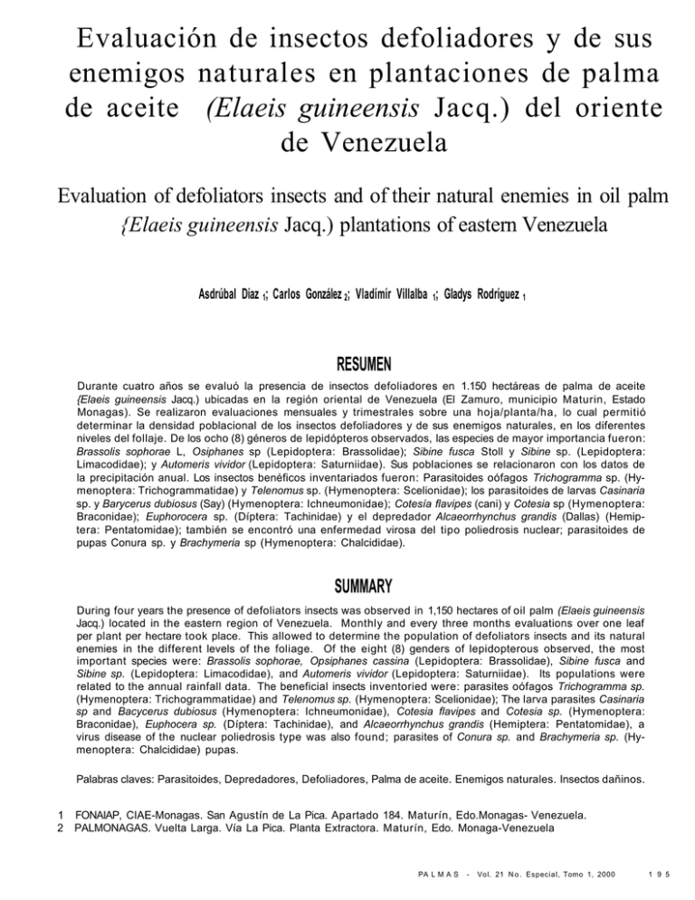 Evaluación de insectos defoliadores y de sus