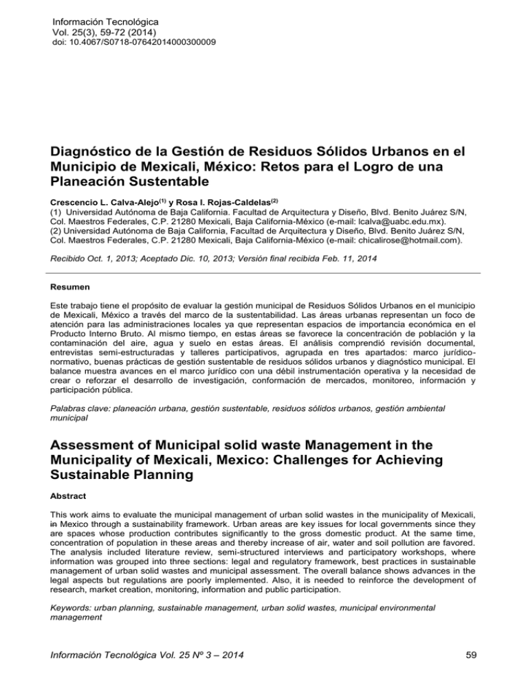 Diagnóstico de la Gestión de Residuos Sólidos Urbanos en el