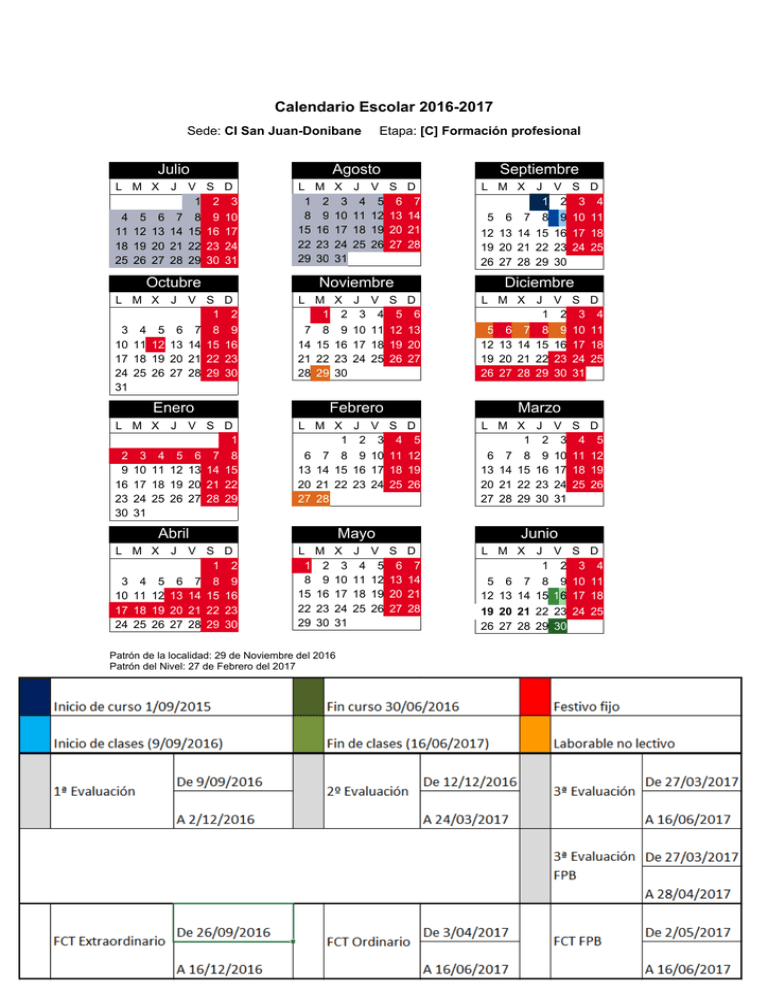 Calendario Escolar 2016-2017 Julio Agosto - FP