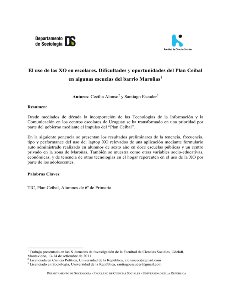 El uso de las XO en escolares. Dificultades y oportunidades del