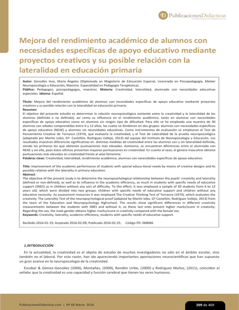 Mejora del rendimiento academico de alumnos con necesidades
