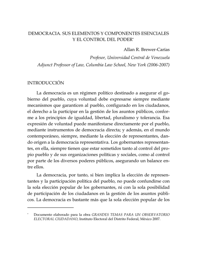 Democracia: Elementos Esenciales y Control del Poder