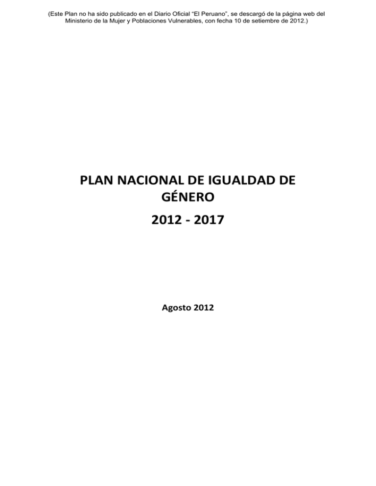 plan nacional de igualdad de género 2012 - 2017