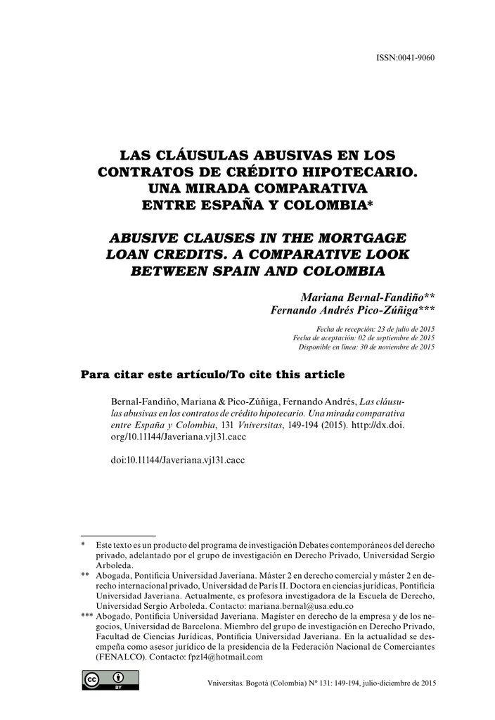 LAS CLÁUSULAS ABUSIVAS EN LOS CONTRATOS DE CRÉDITO