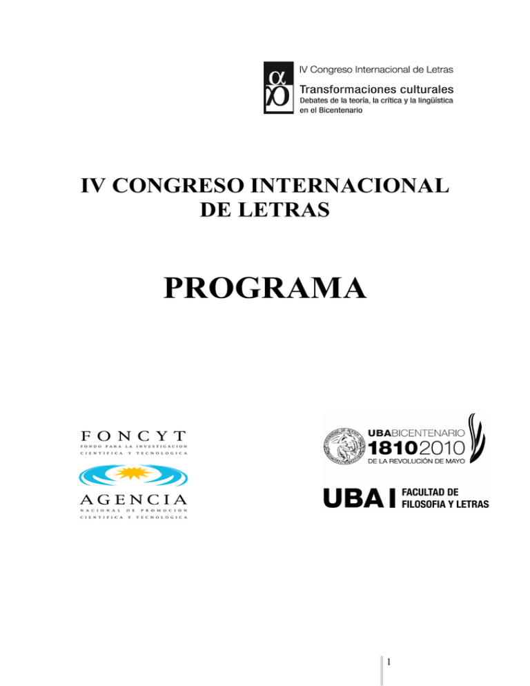 Programa - Facultad de Filosofía y Letras - UBA