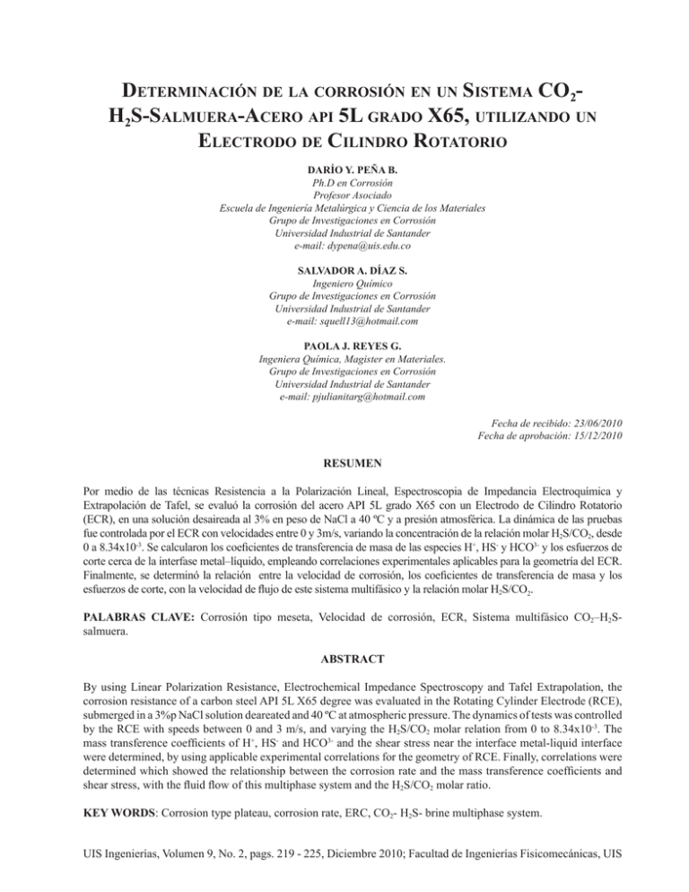 determinación de la corrosión en un sistema co2- h2s