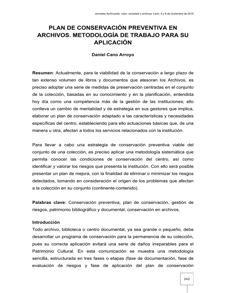 plan de conservación preventiva en archivos. metodología de