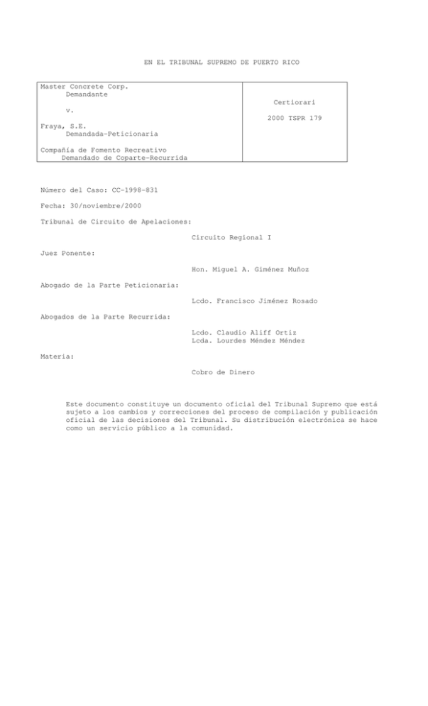 2000 TSPR 179 - Portal de la Rama Judicial