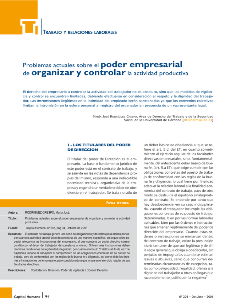 Problemas actuales sobre el poder empresarial de organizar y