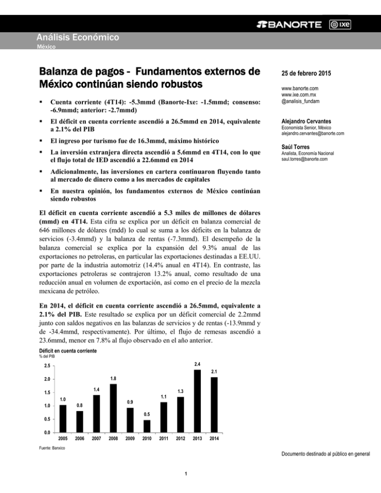 Balanza de pagos - Fundamentos externos de México continúan
