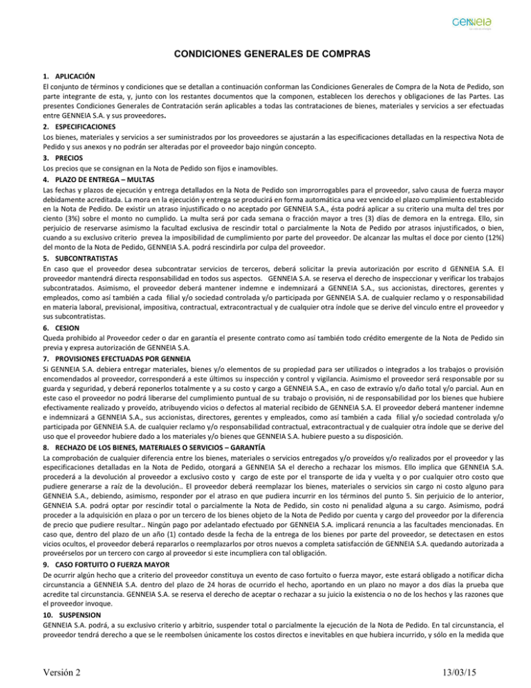 CONDICIONES GENERALES DE COMPRAS Versión 2